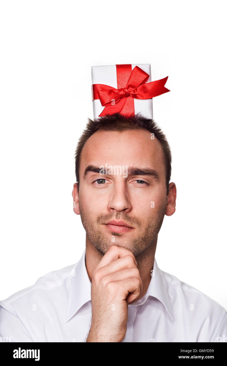 man with a gift on his head Stock Photo - Alamy