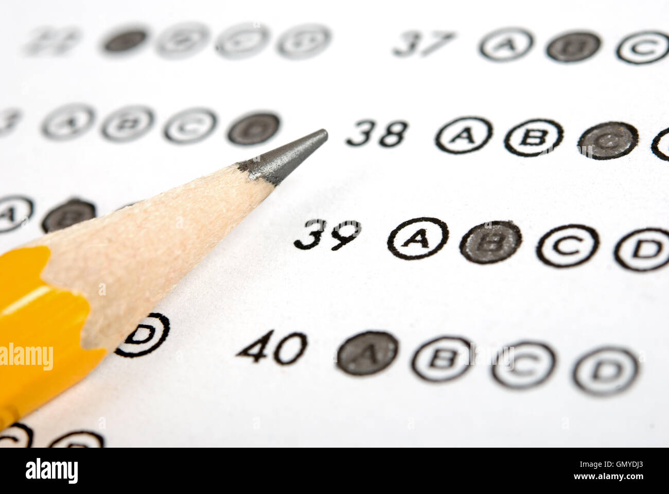 Test score sheet with answers Stock Photo - Alamy