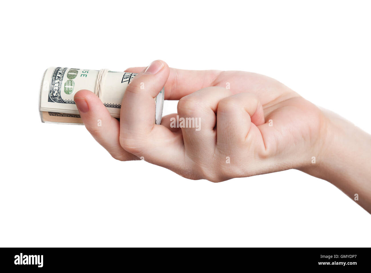 100 dollar bill rolled up hi-res stock photography and images - Alamy