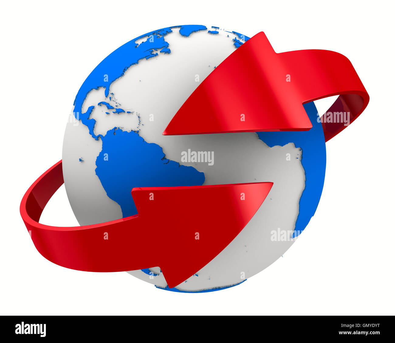Globe with arrows on white background Cut Out Stock Images & Pictures ...