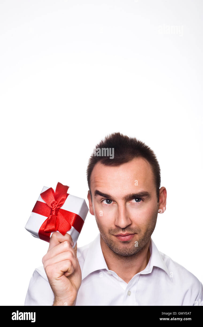 man holding a gift Stock Photo - Alamy