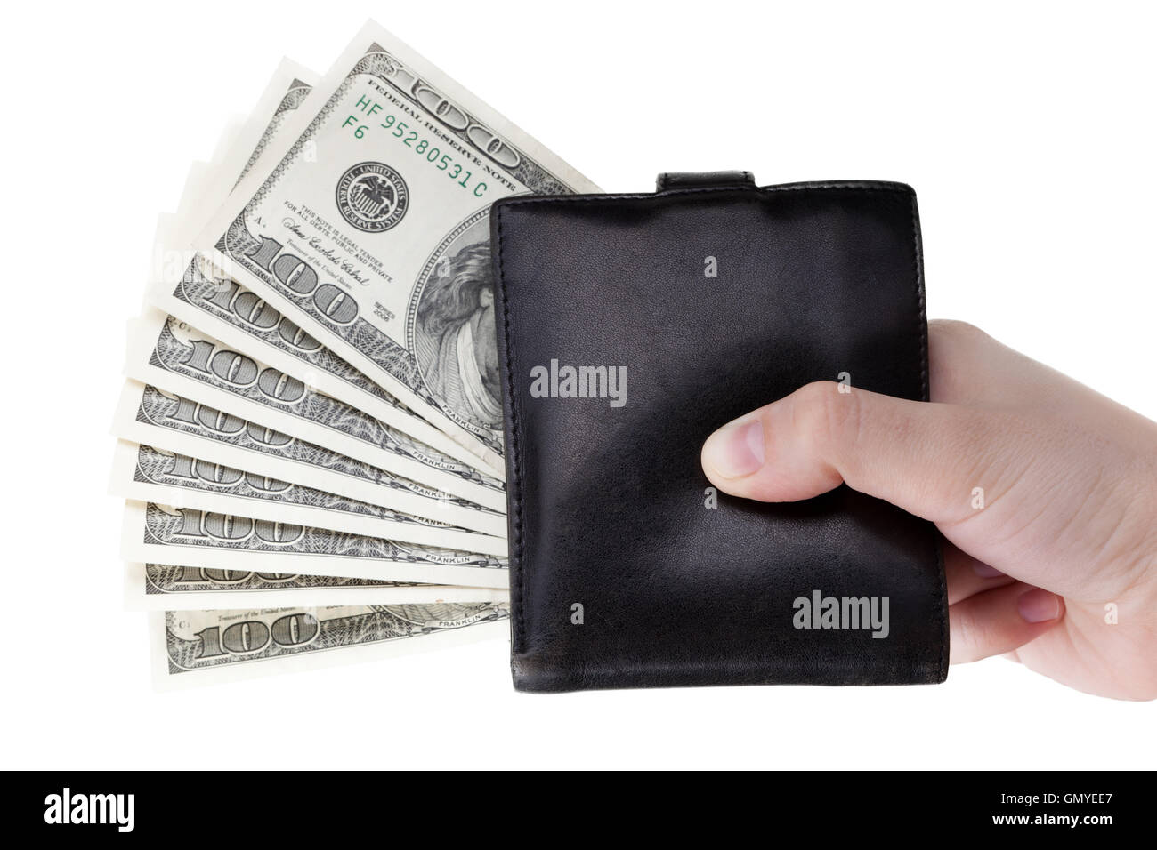 Dollar currency wallet in hand Stock Photo - Alamy