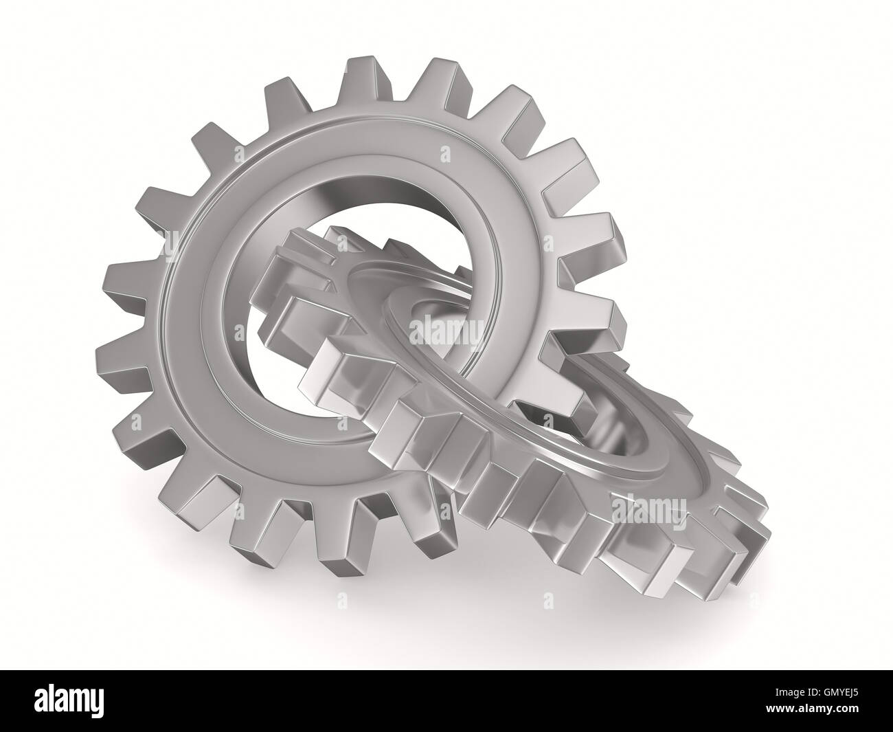 Two chrome gears on white background. Isolated 3D image Stock Photo - Alamy