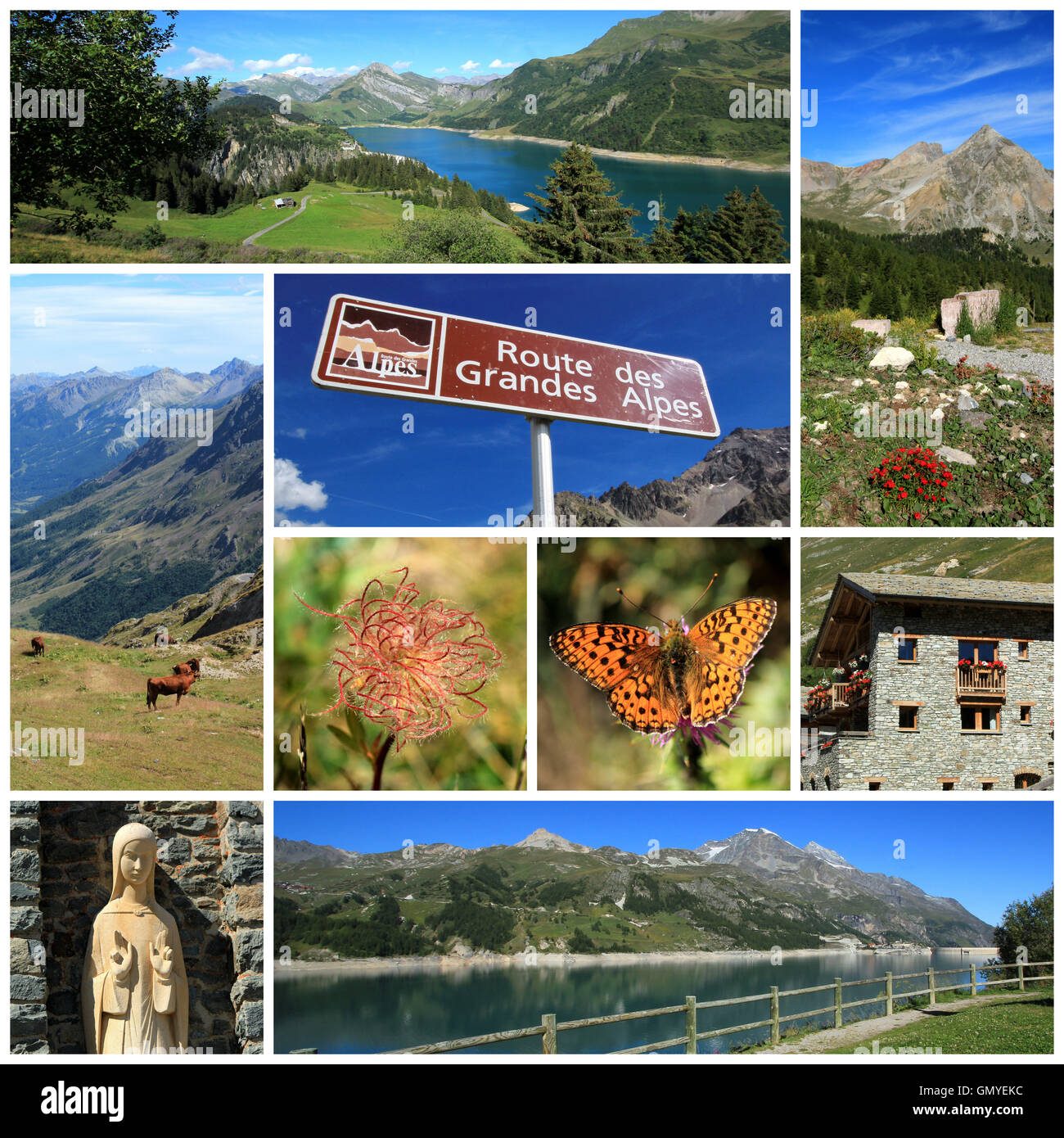 Big Alps road collage Stock Photo - Alamy