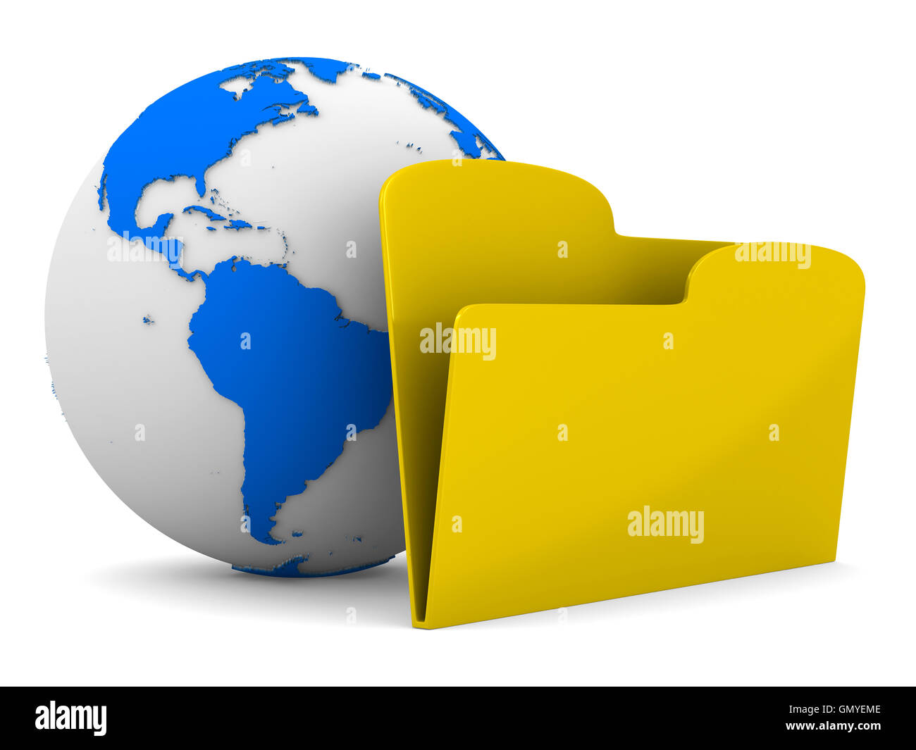 Yellow computer folder and globe on white background. Isolated 3 Stock ...