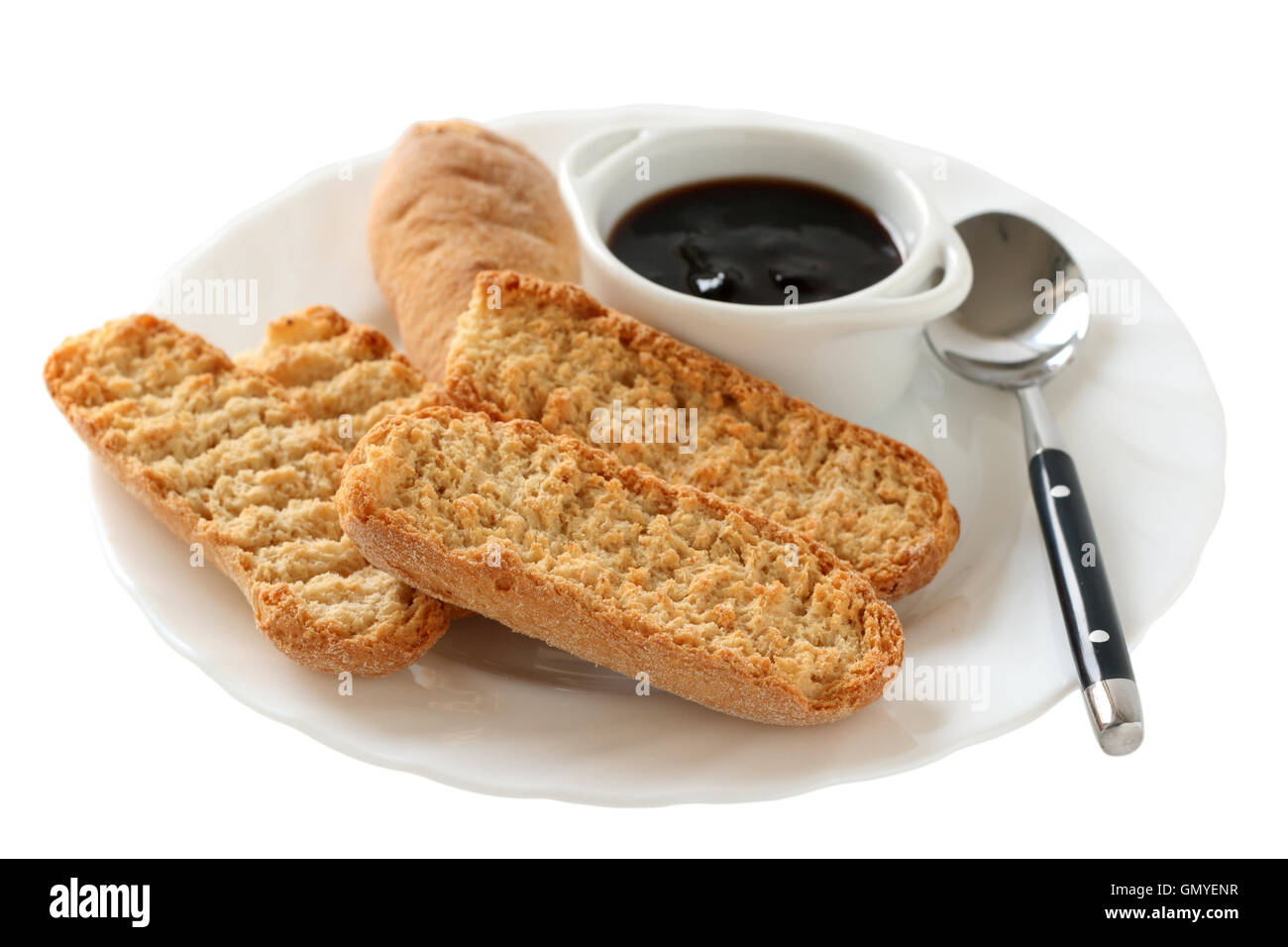 toasts with jam on plate Stock Photo - Alamy