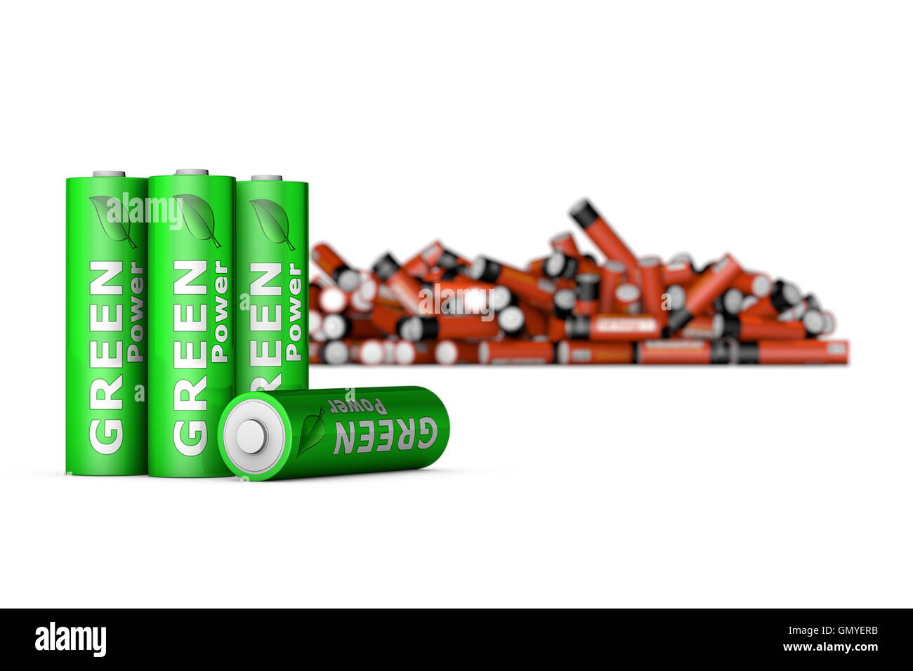 Green Eco Batteries in Front Stock Photo - Alamy