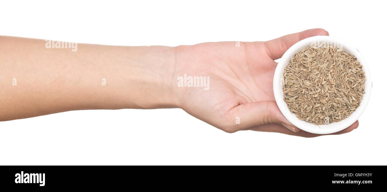 hand with cumin isolated on white background Stock Photo - Alamy