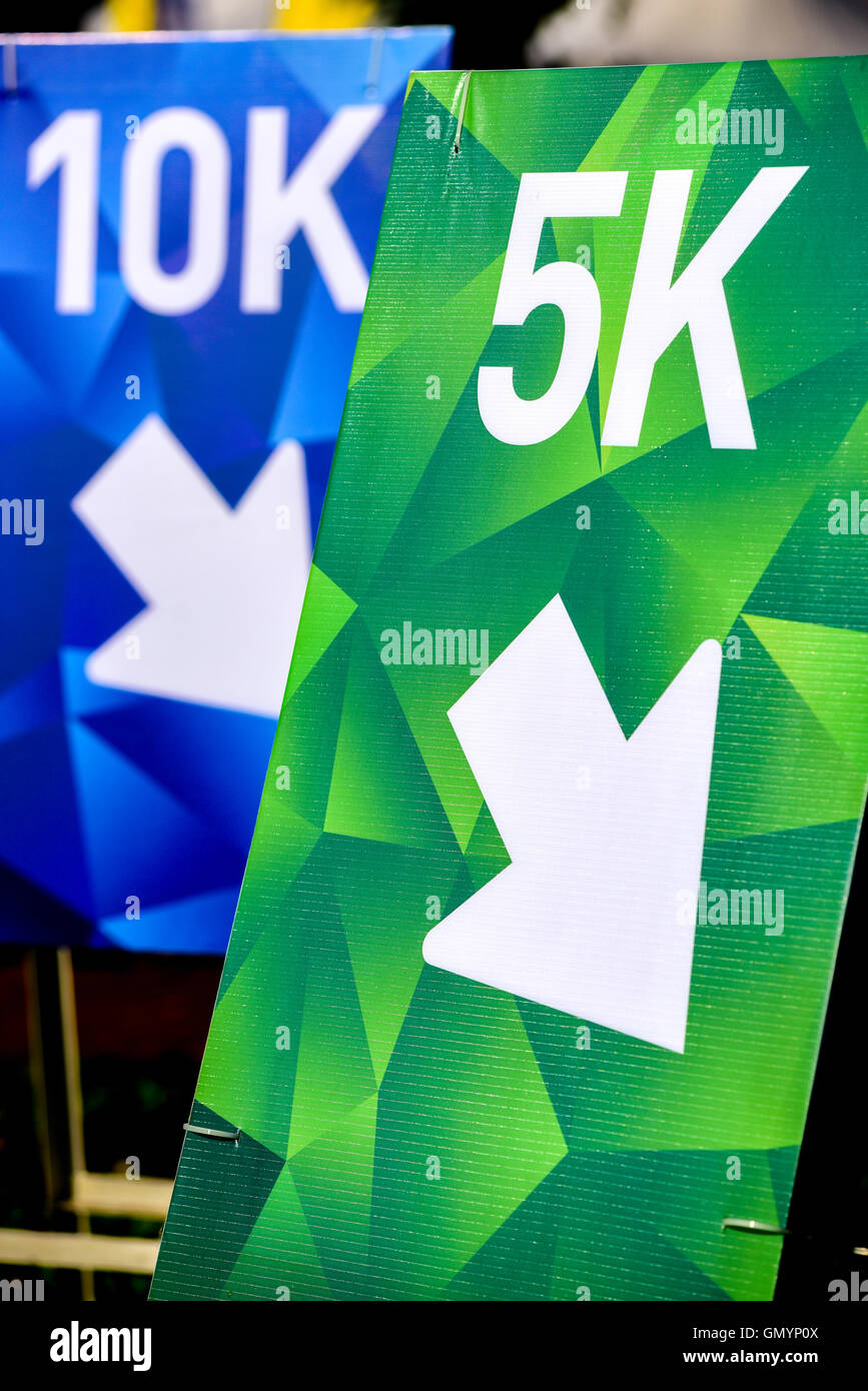 Route signs based on distances during "Titan Run" urban running ...