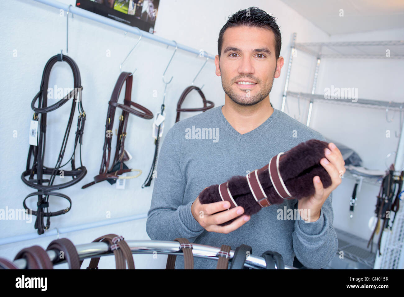 man in riding shop Stock Photo - Alamy