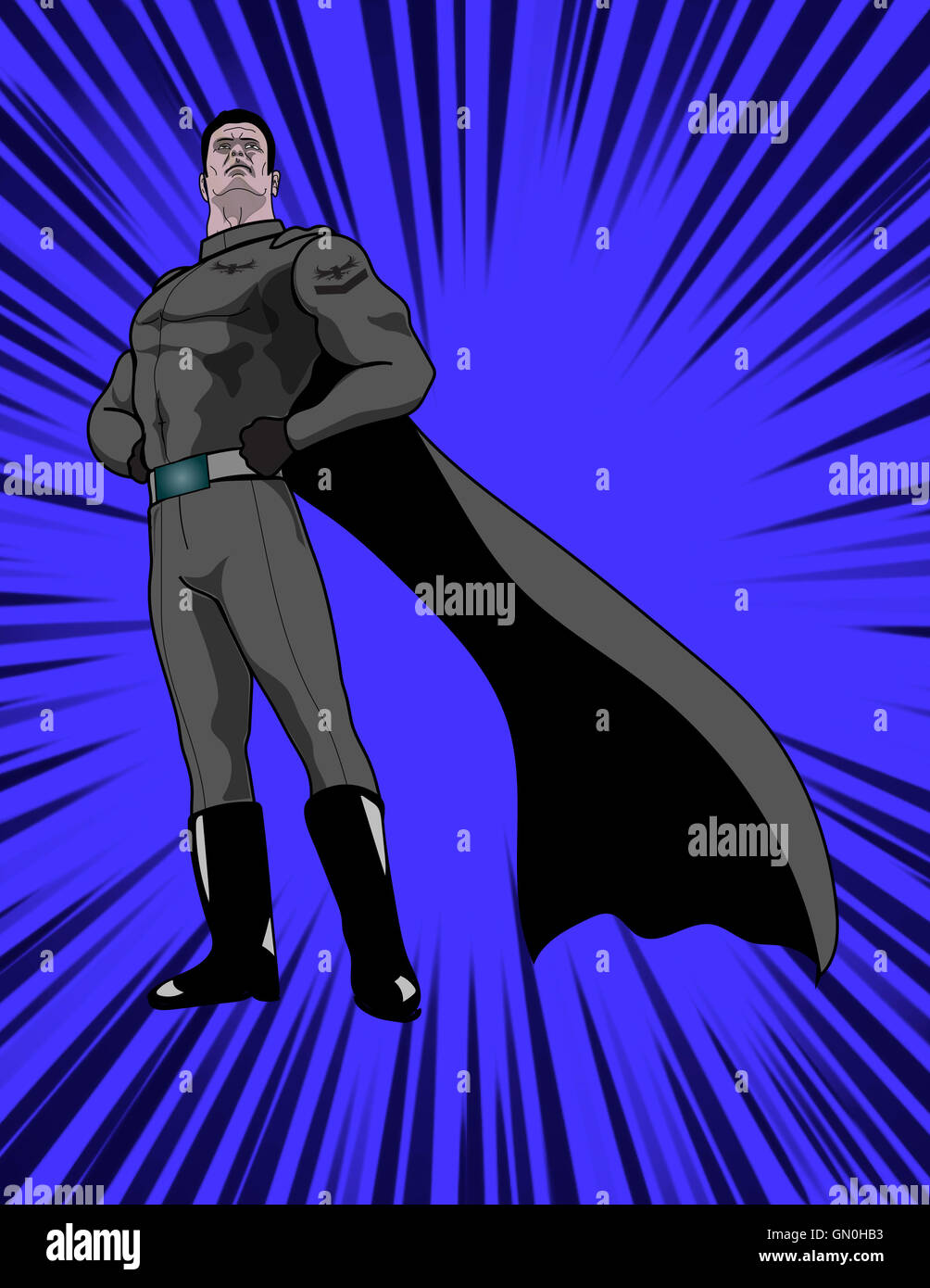 Military Leader in gray with boots and a flowing cape Stock Photo - Alamy