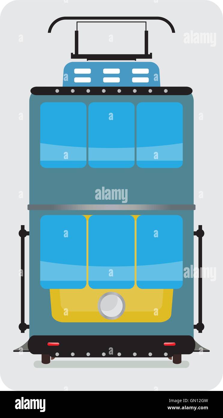 Front view of Double Deck Retro Tram car or trolley car flat design ...
