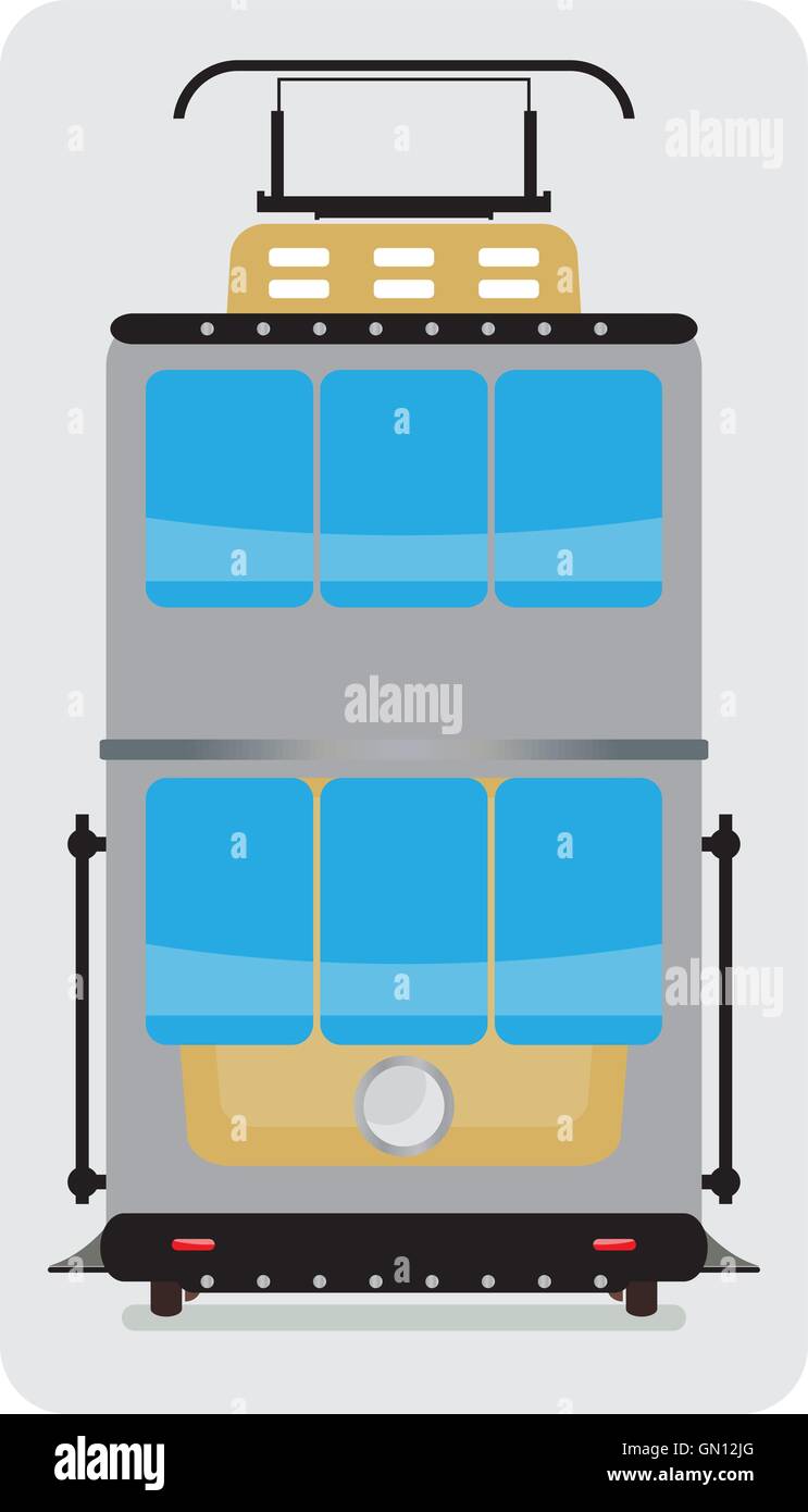 Front view of Double Deck Retro Tram car or trolley car flat design ...