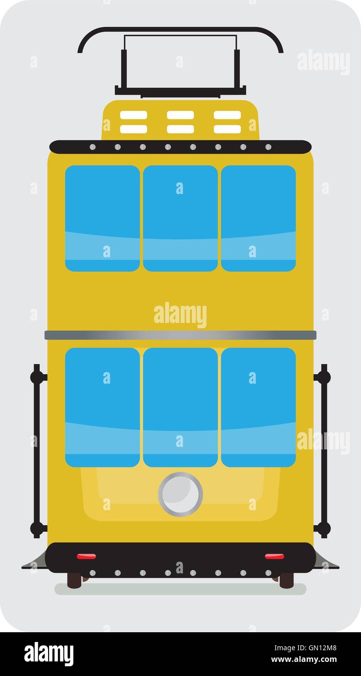 Front view of Double Deck Retro Tram car or trolley car flat design ...