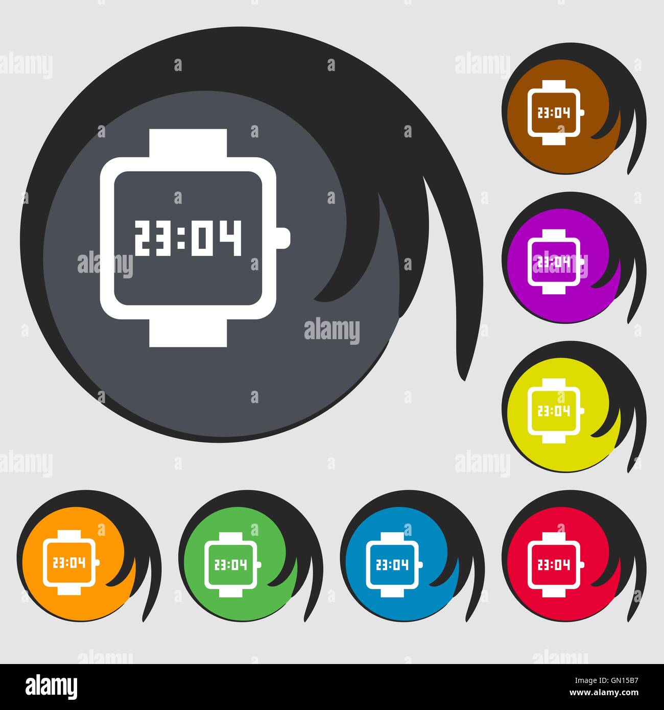 wristwatch icon. Symbols on eight colored buttons. Vector Stock Vector ...