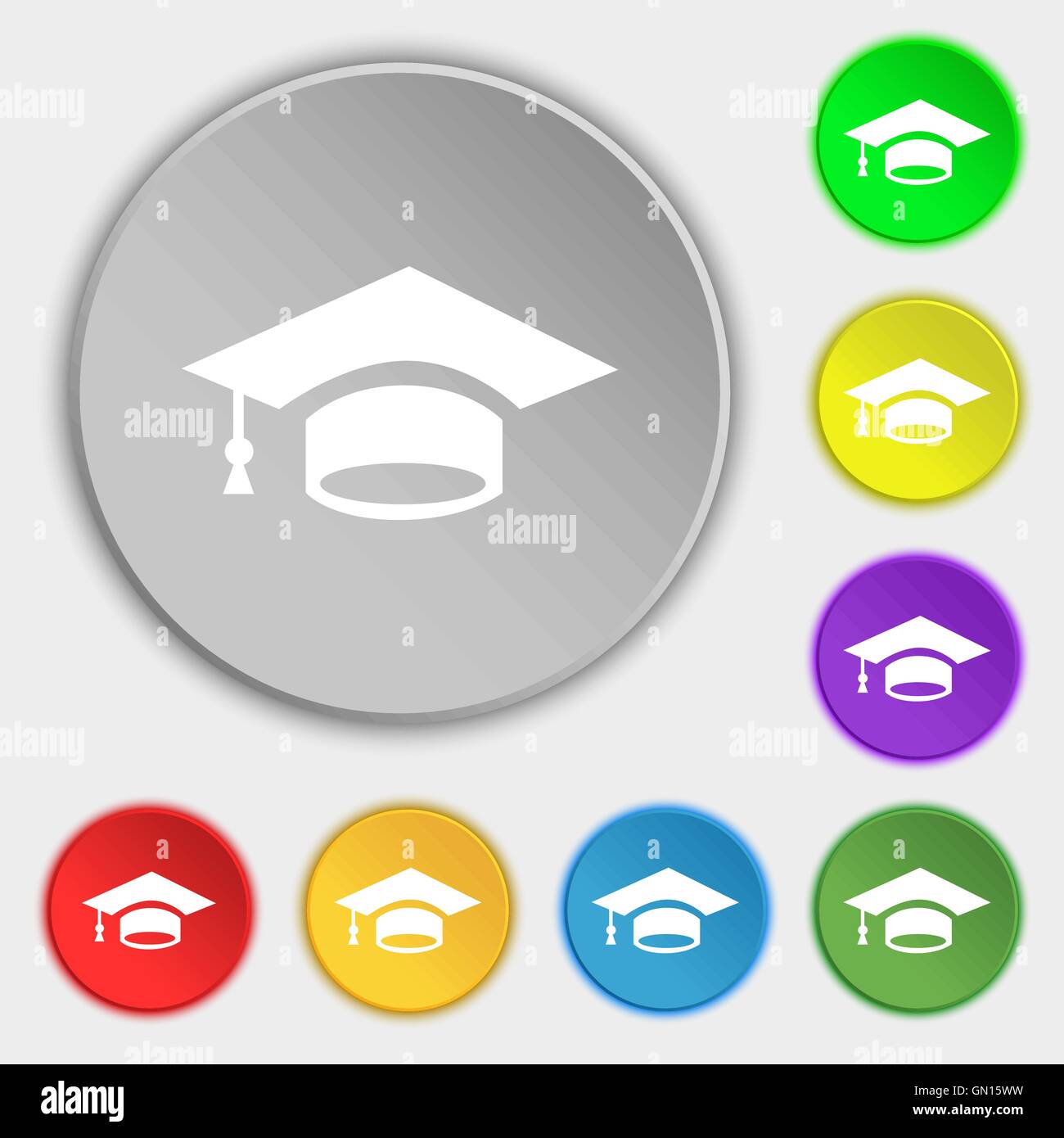 Graduation icon sign. Symbol on eight flat buttons. Vector Stock Vector ...