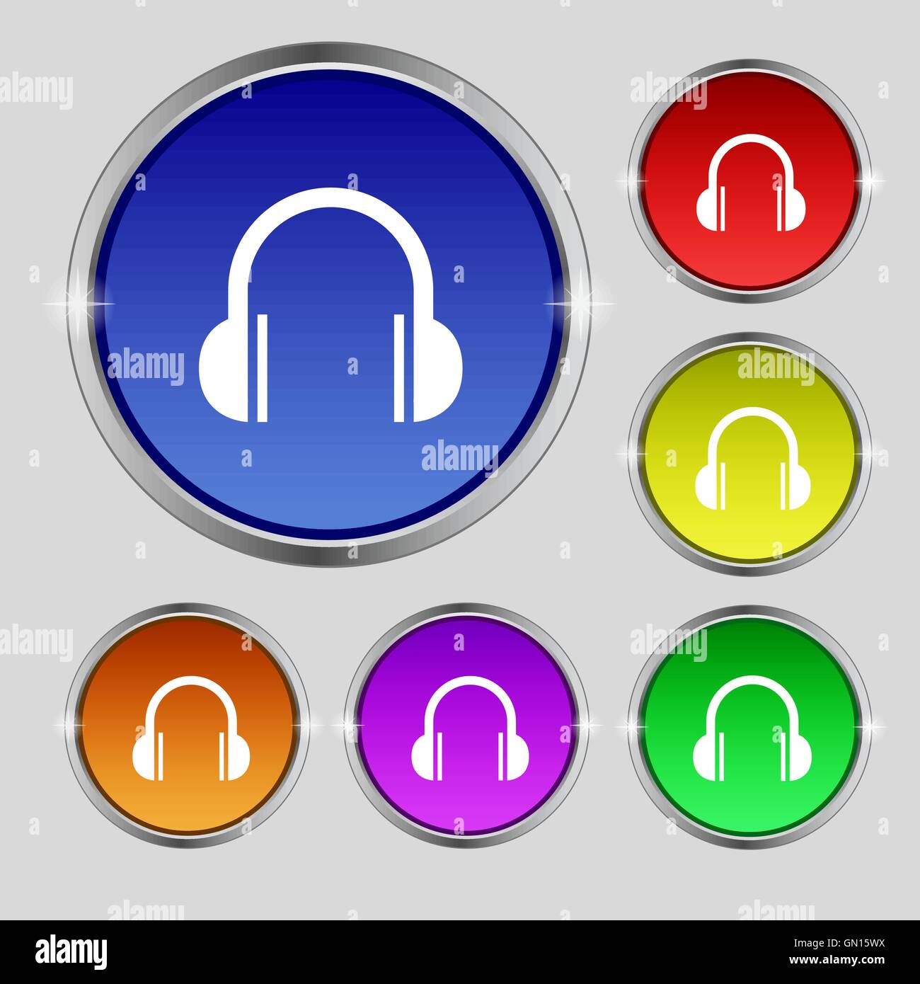 headphones icon sign. Round symbol on bright colourful buttons. Vector ...