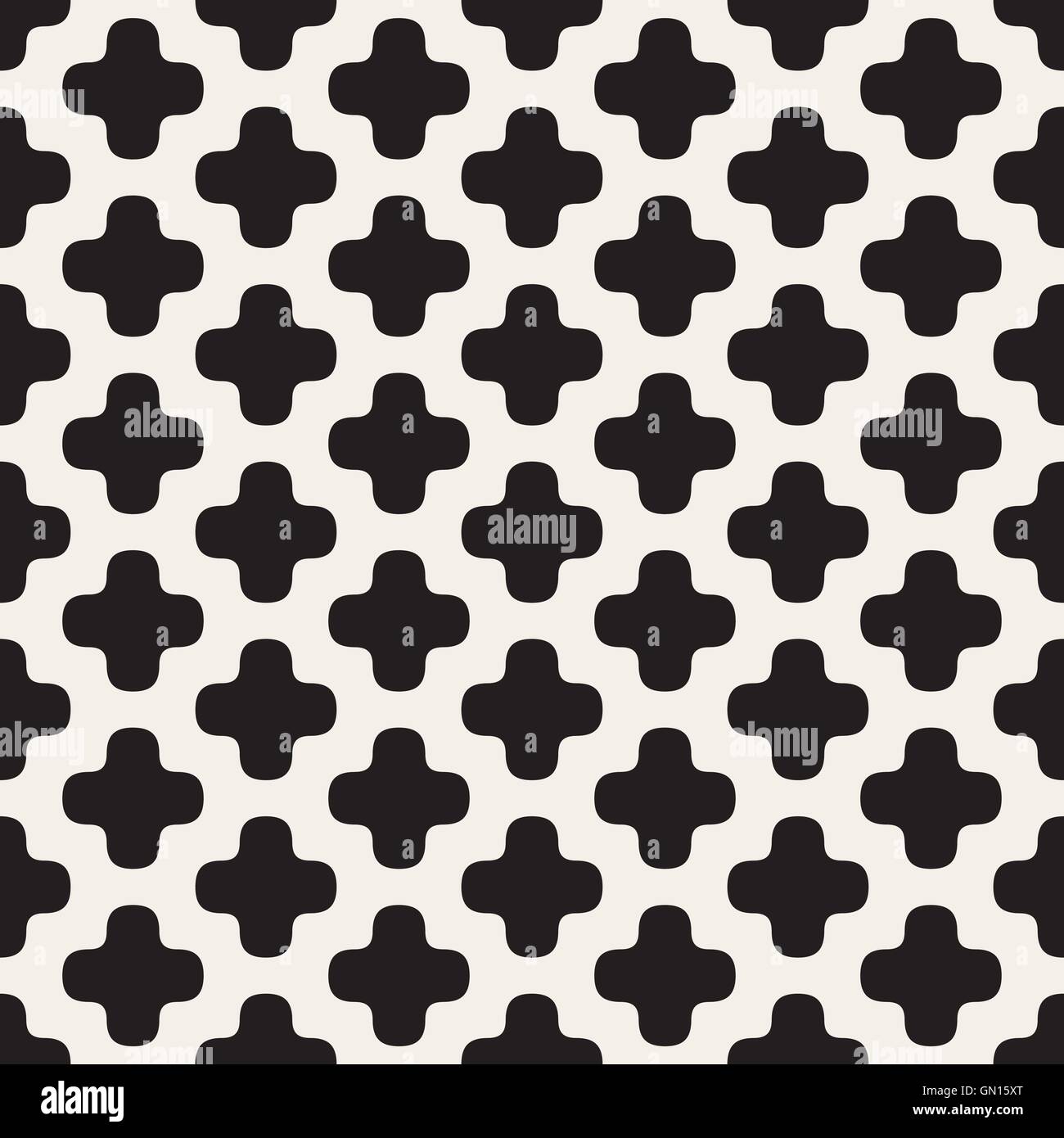 Vector Seamless Black and White Rounded Cross Shape Simple Grid Pattern ...
