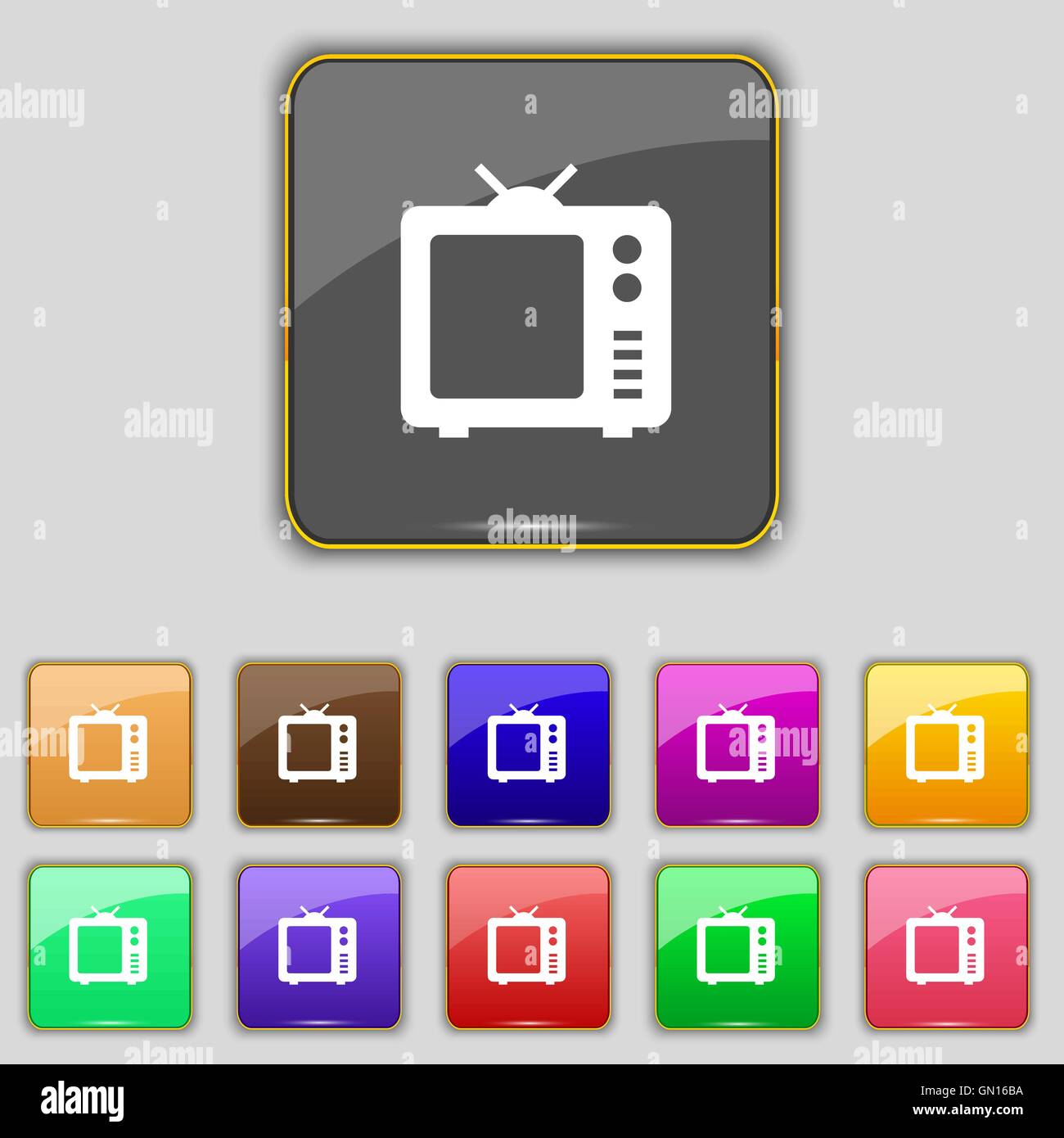 Old TV, Television icon sign. Set with eleven colored buttons for your ...