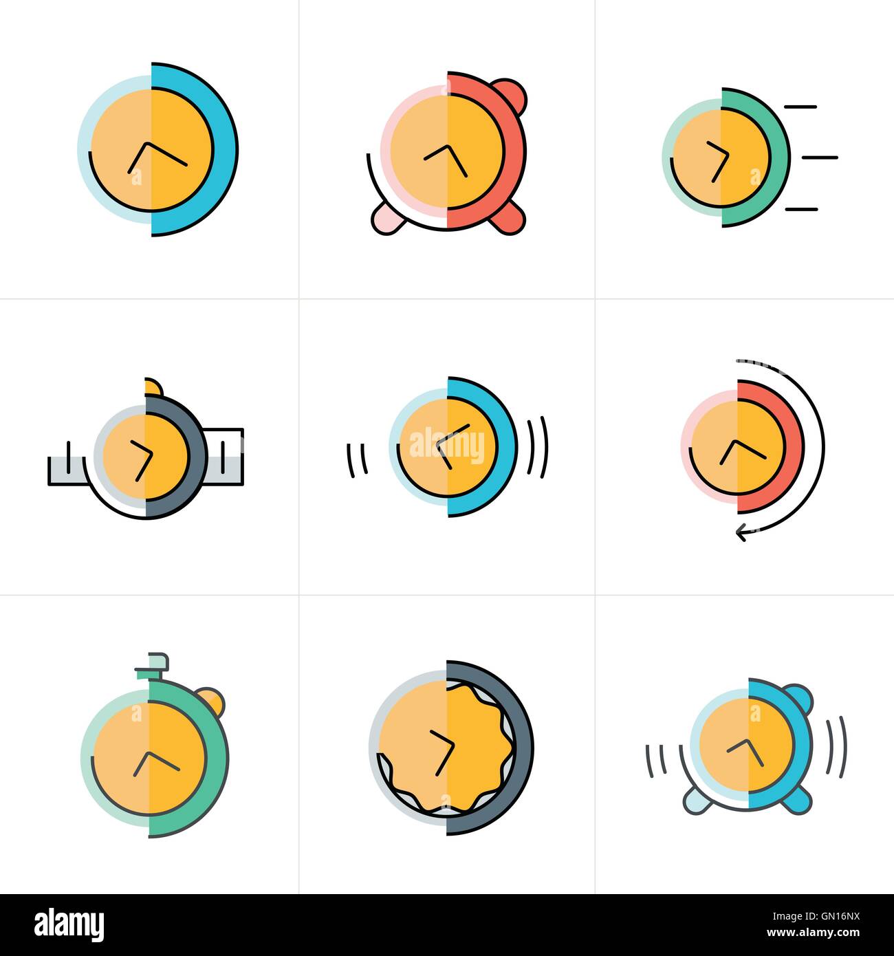Time Clock Icons Set Design Flat Stock Vector Image And Art Alamy