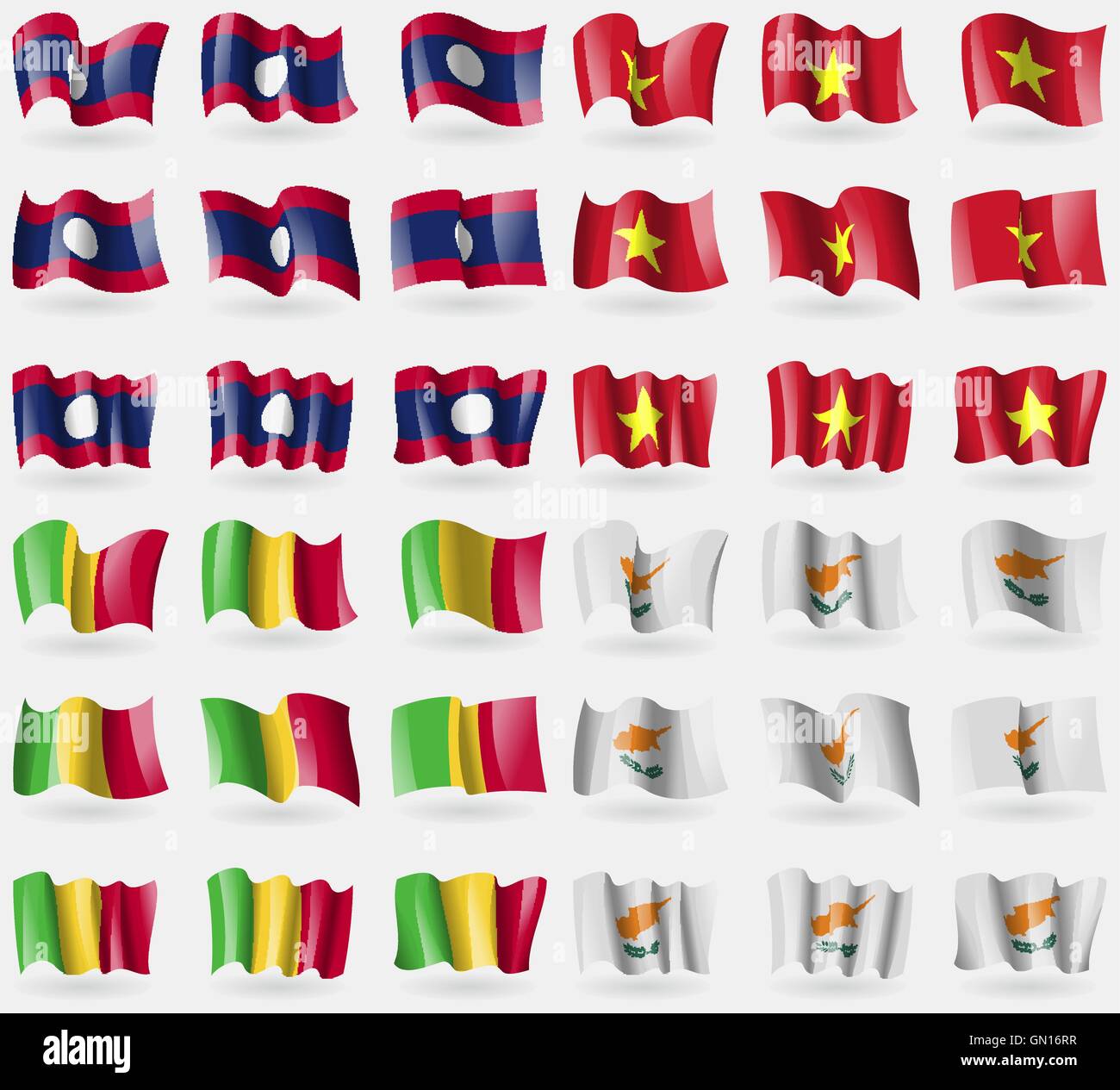 Laos, Vietnam, Mali, Cyprus. Set of 36 flags of the countries of the ...