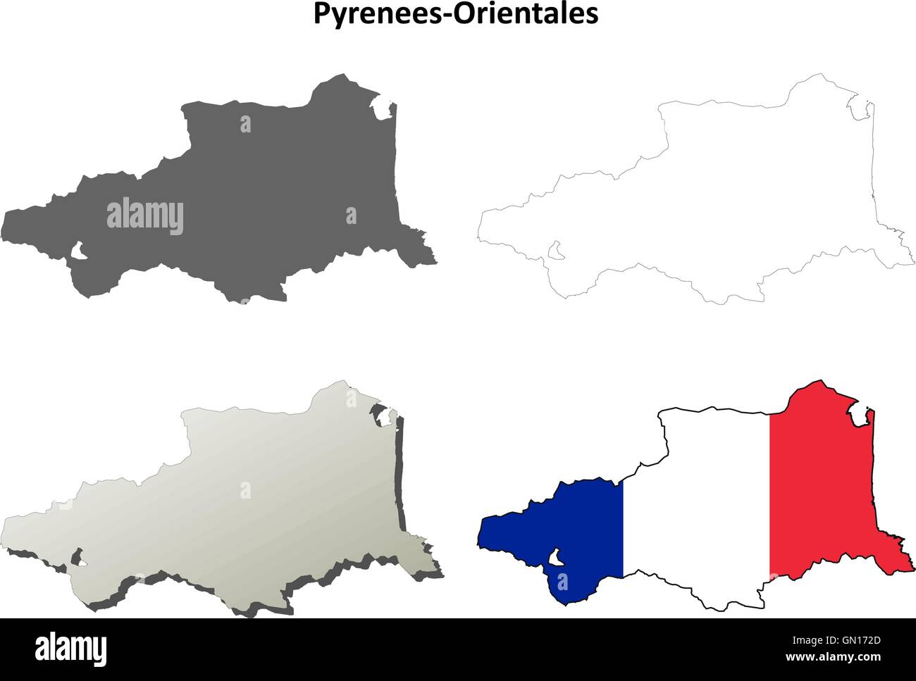 Pyrenees-Orientales, Languedoc-Roussillon outline map set Stock Vector ...