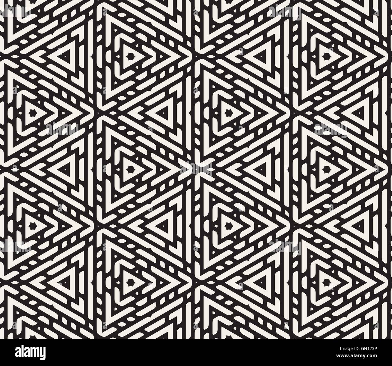 Vector Seamless Black And White Rounded Triangular Ornamented Lines ...