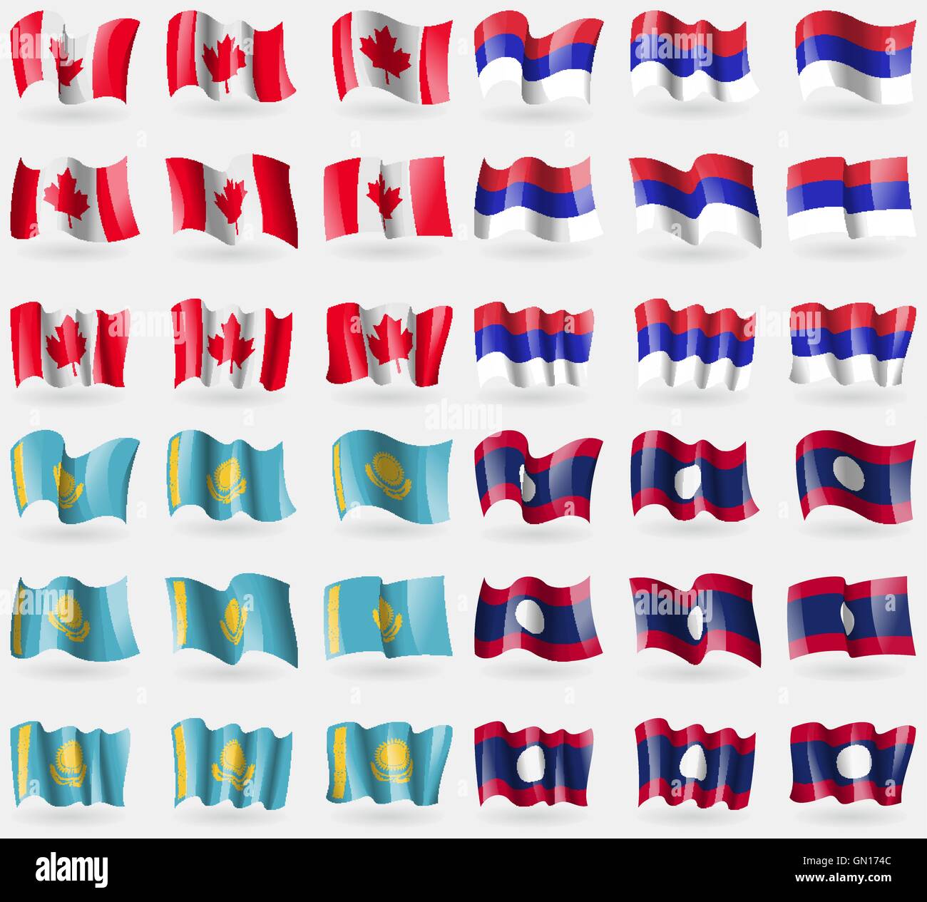 Canada, Republic, Kazakhstan, Laos. Set of 36 flags of the countries of ...