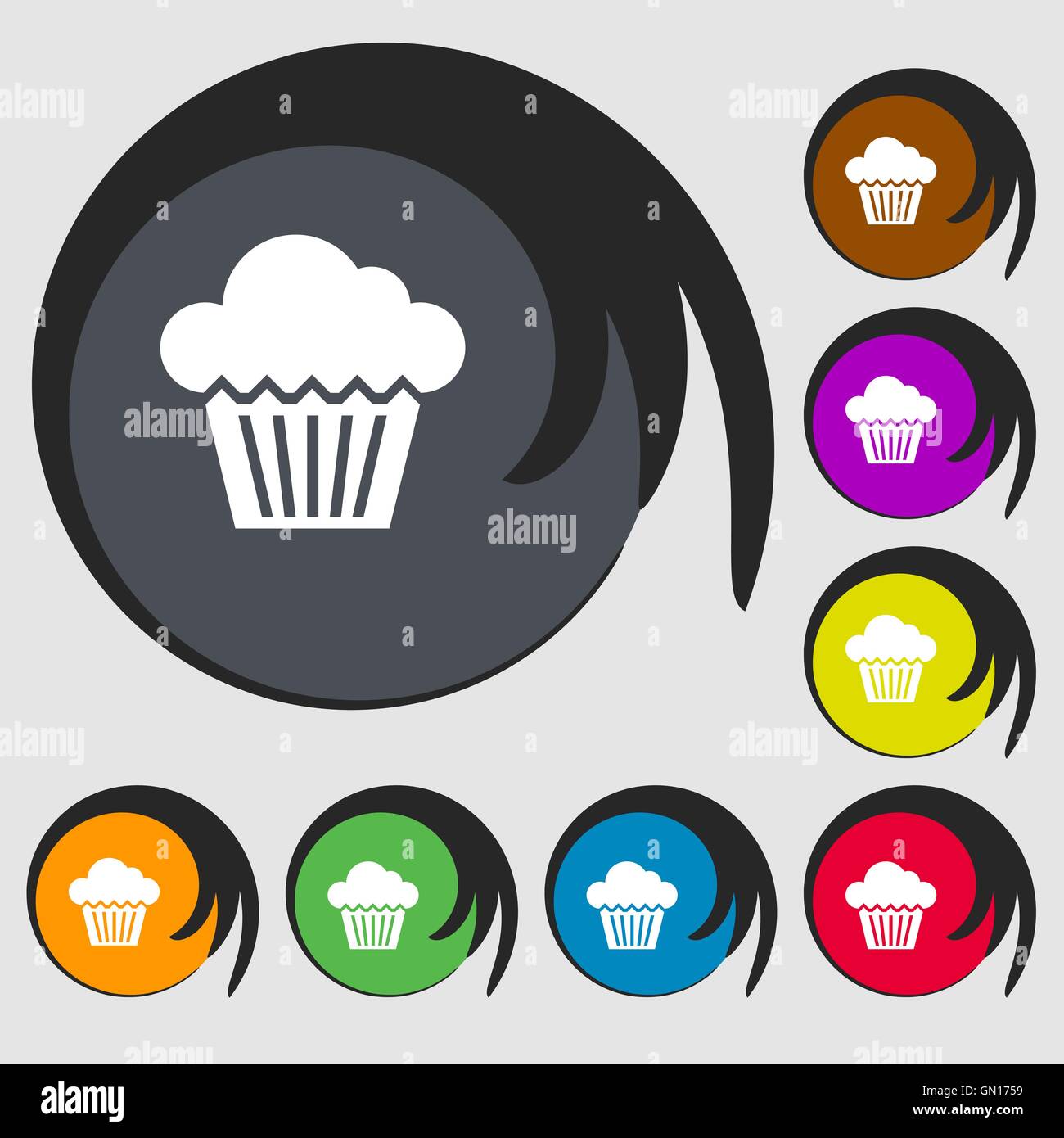 cake icon. Symbols on eight colored buttons. Vector Stock Vector Image ...