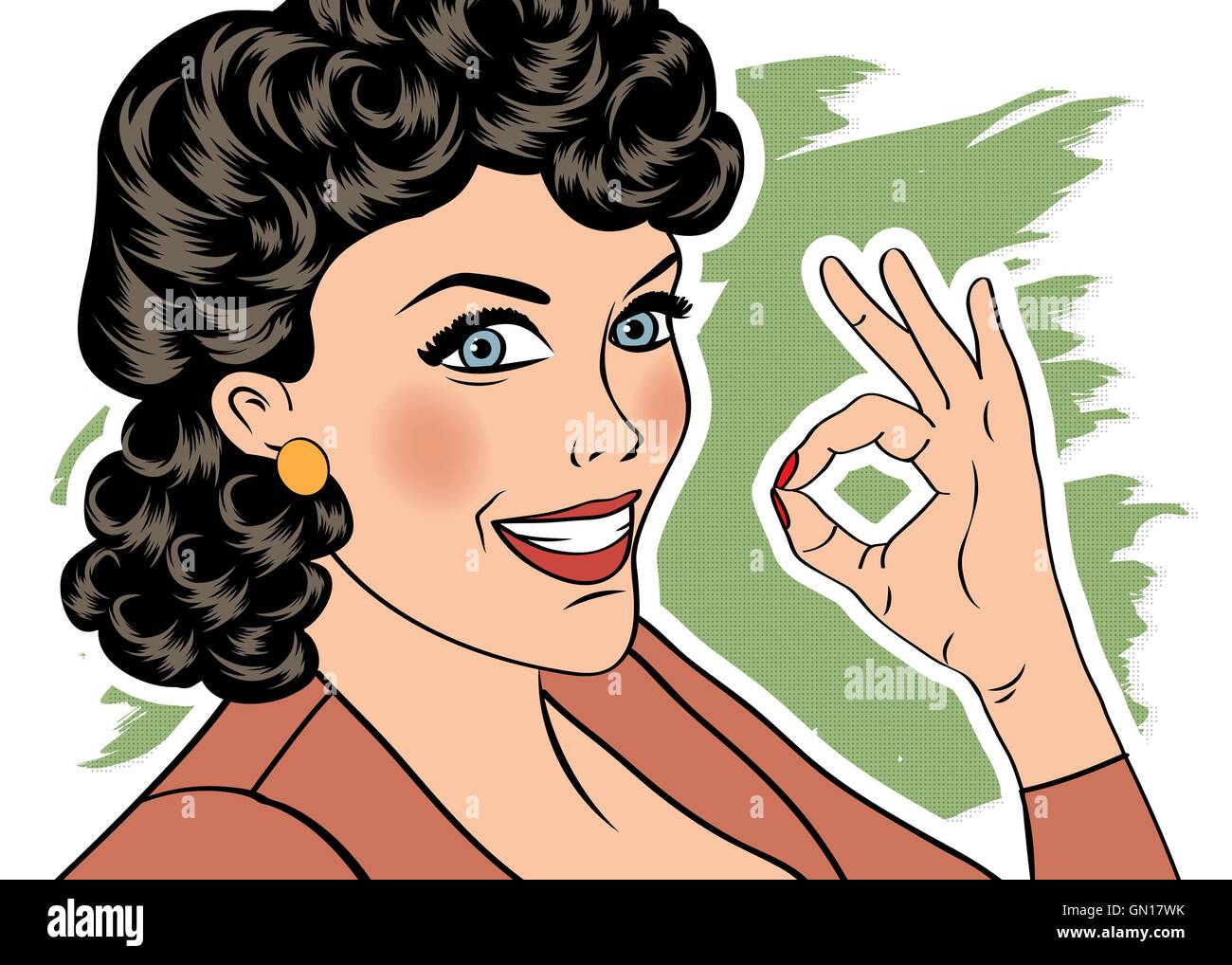 pop art cute retro woman in comics style with OK sign Stock Vector ...