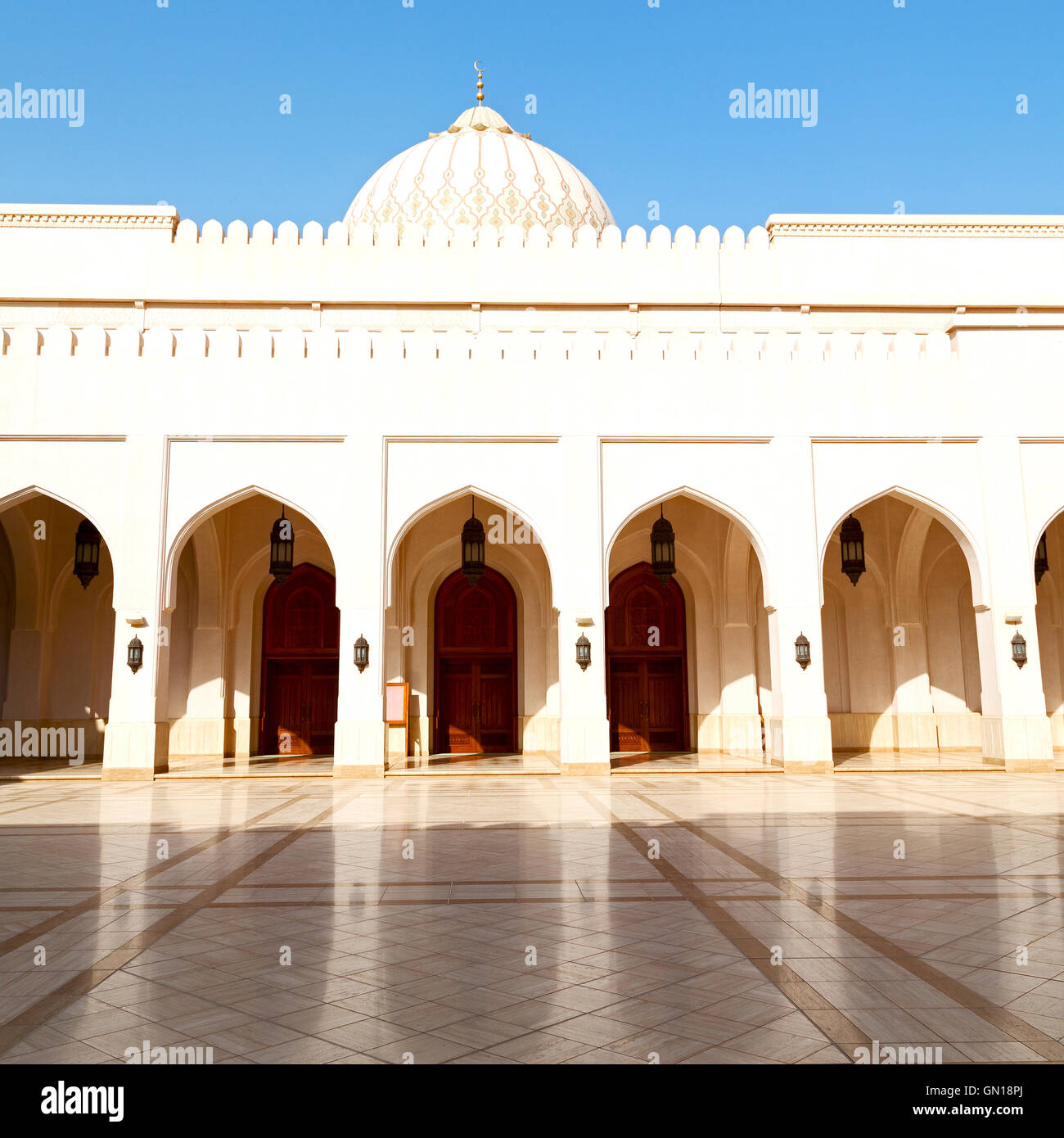 minaret and religion in clear sky in oman muscat the old mosque Stock ...