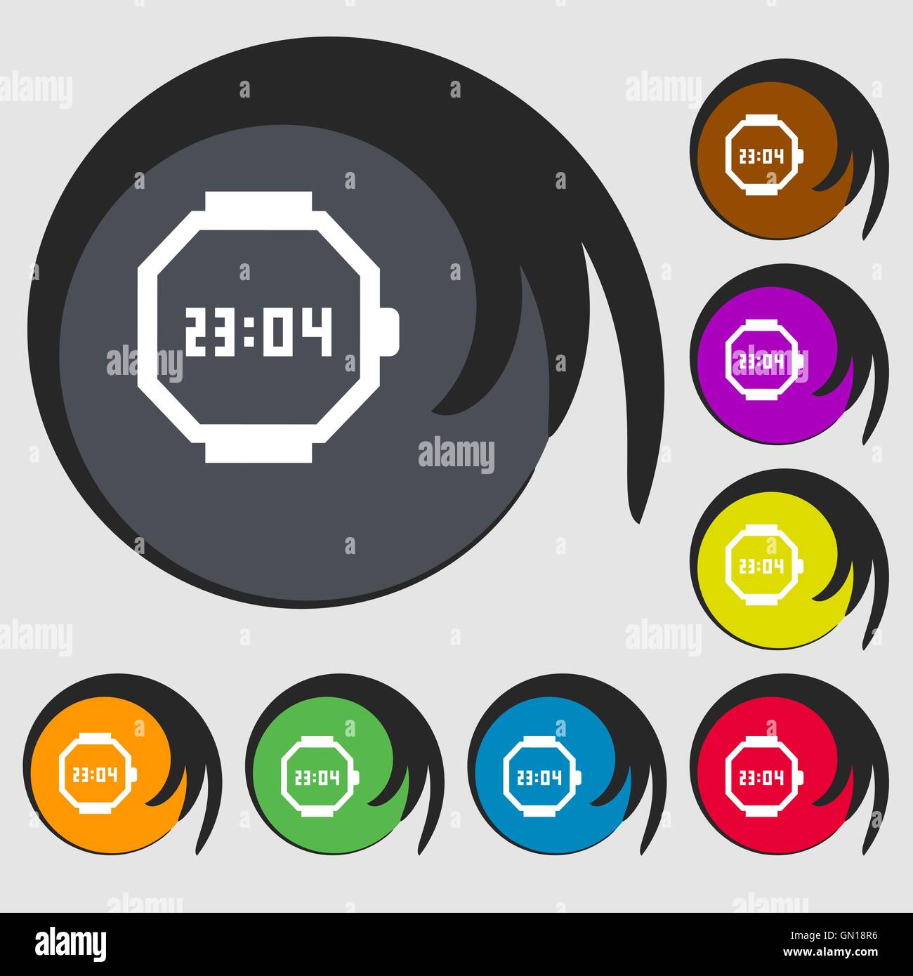 wristwatch icon. Symbols on eight colored buttons. Vector Stock Vector ...