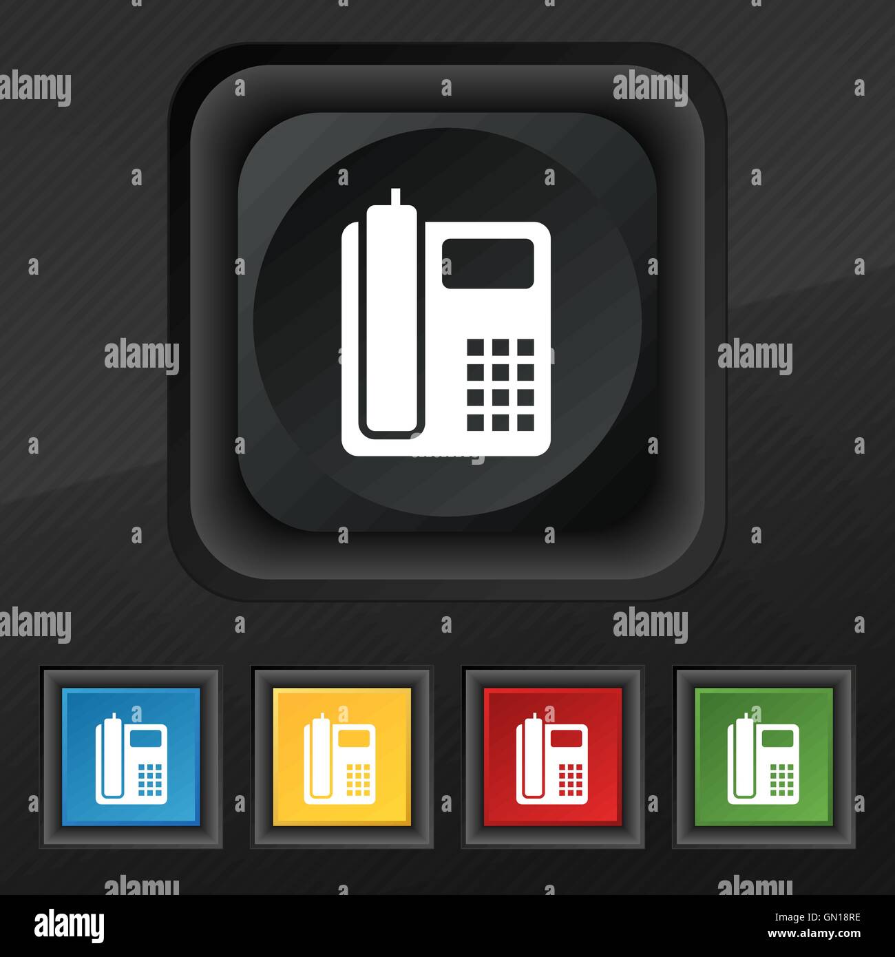 home phone icon symbol. Set of five colorful, stylish buttons on black ...