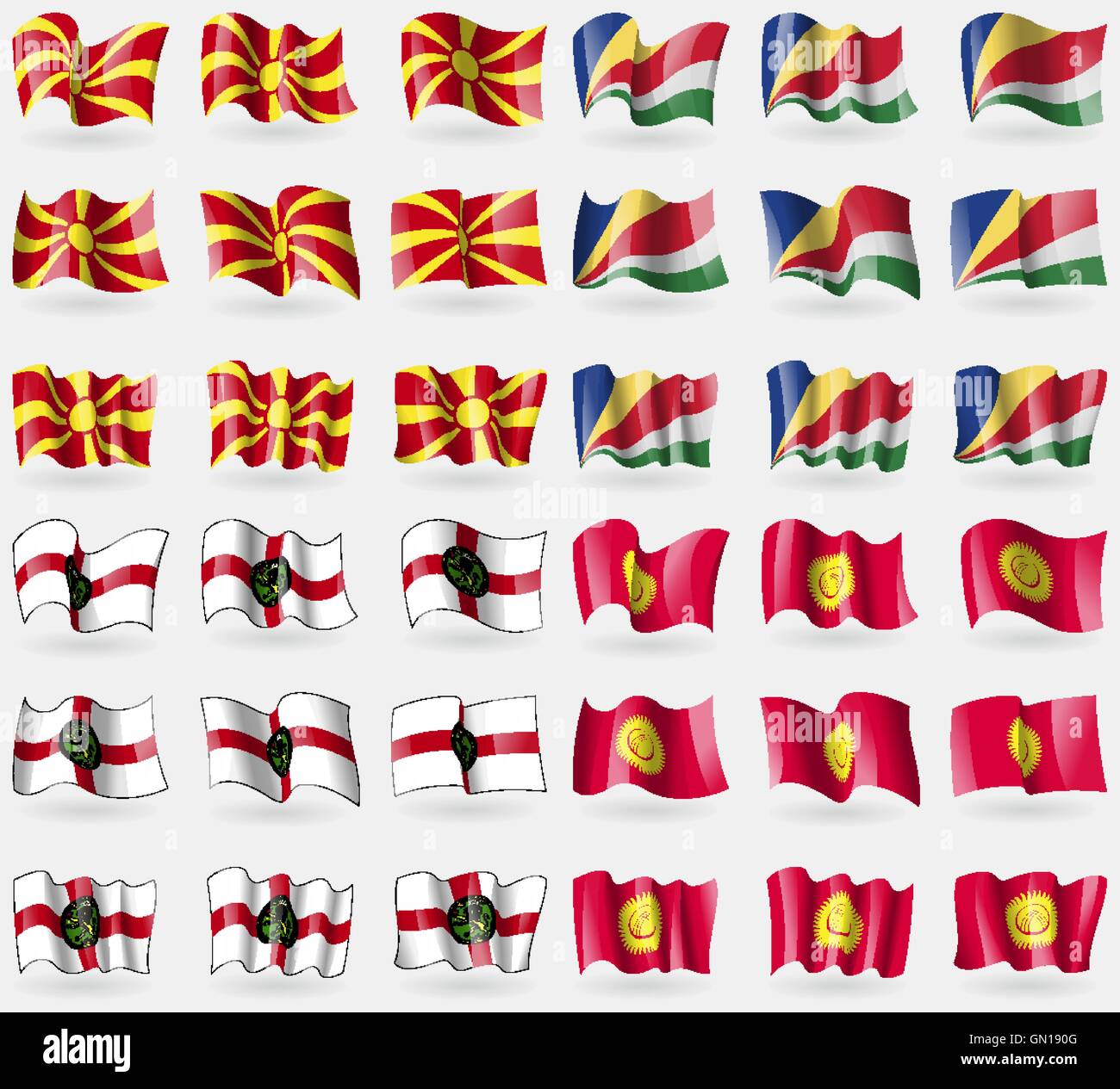 Macedonia, Seychelles, Alderney, Kyrgyzstan. Set of 36 flags of the ...