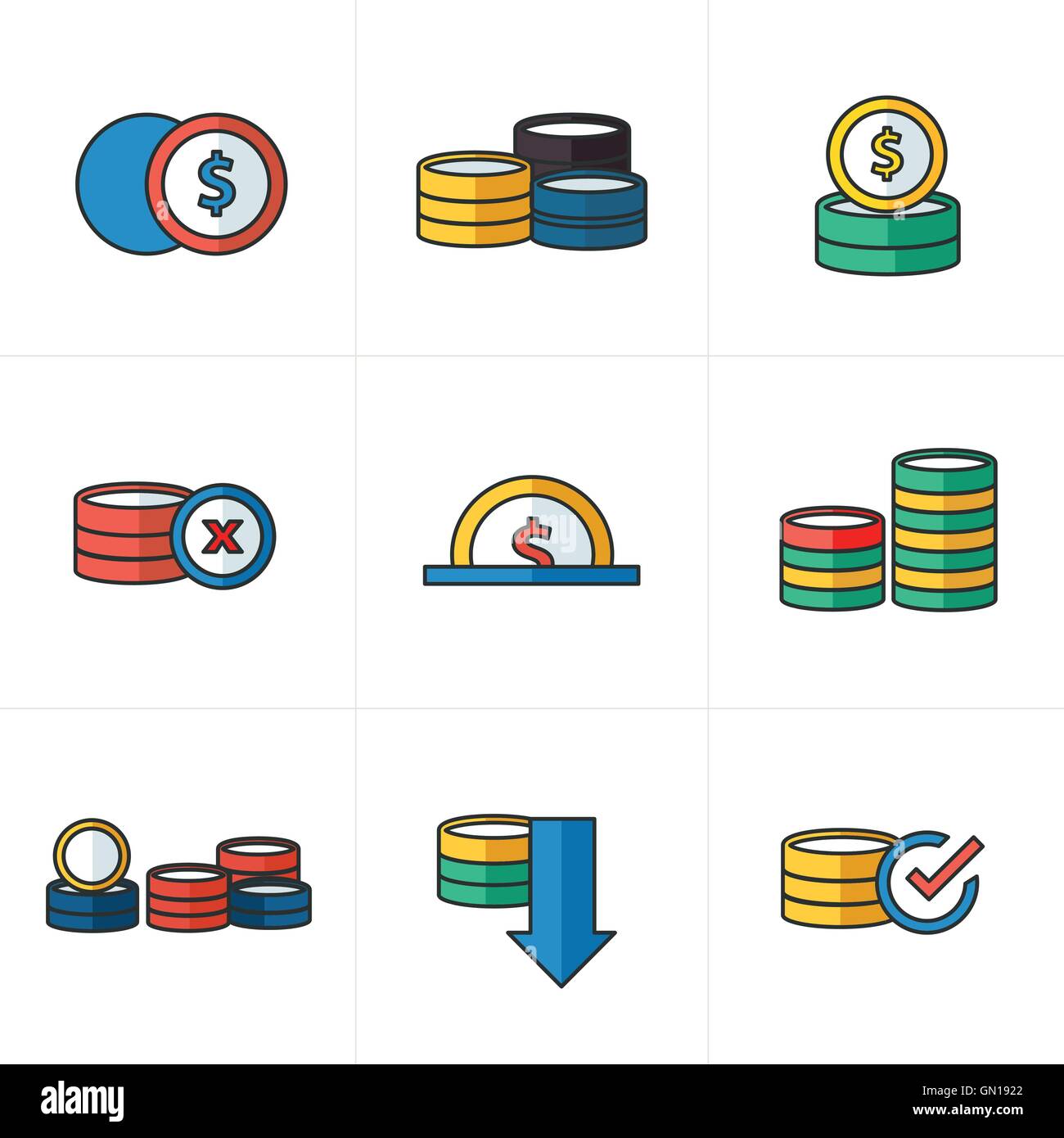 Cartoon coin pile dollar Cut Out Stock Images & Pictures - Alamy