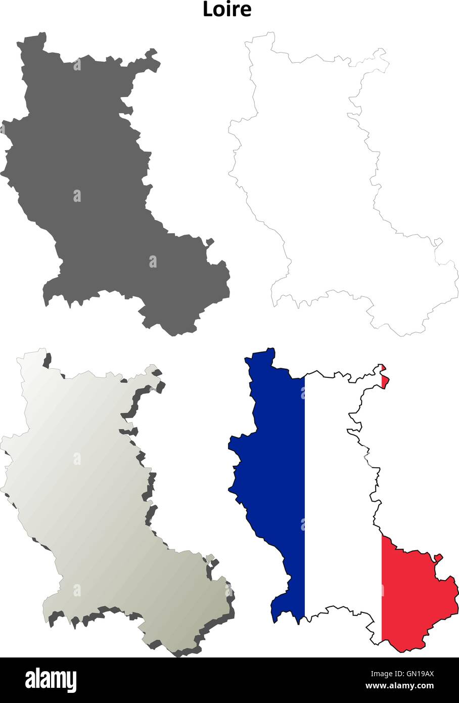 Loire, Rhone-Alpes outline map set Stock Vector Image & Art - Alamy