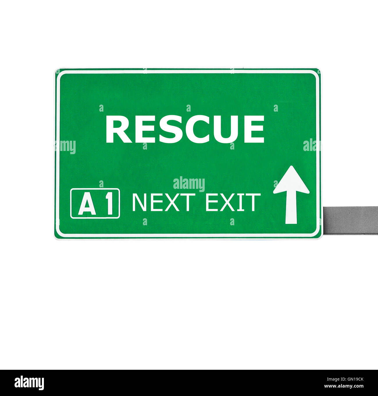 RESCUE road sign isolated on white Stock Photo - Alamy