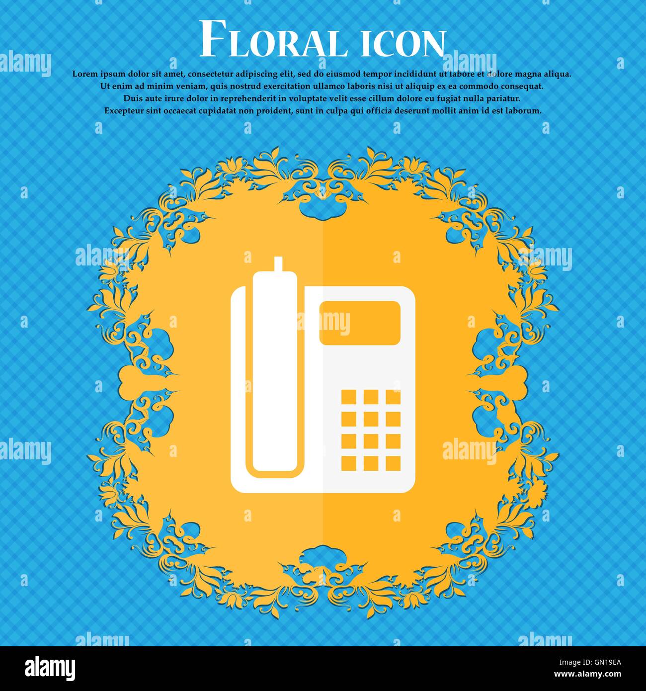 home phone icon. Floral flat design on a blue abstract background with ...