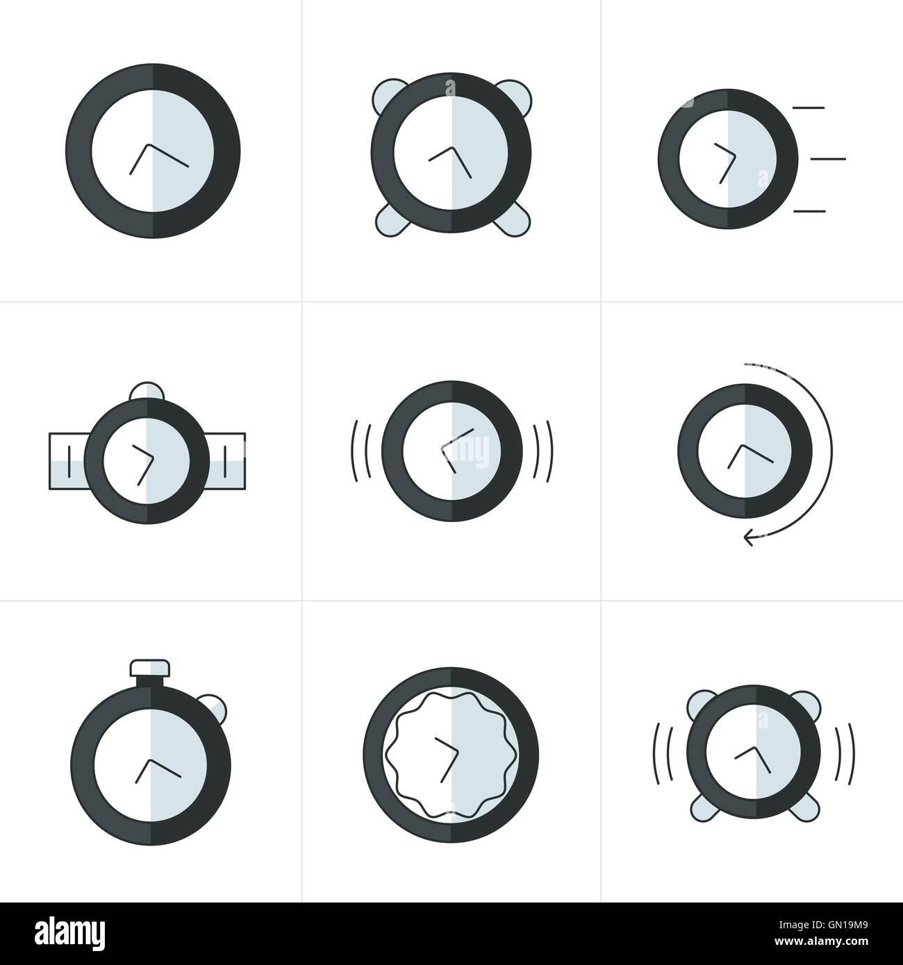 Time Clock Icons Set black and white Stock Vector Image & Art - Alamy