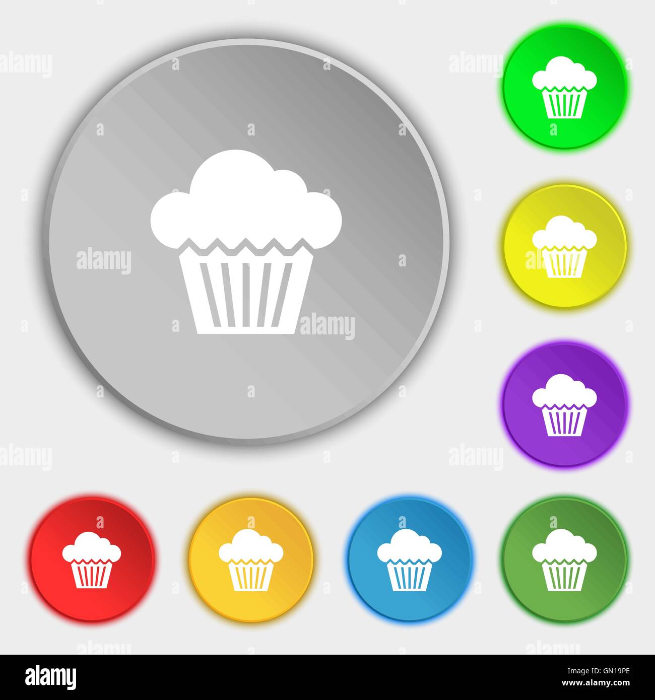 cake icon sign. Symbol on eight flat buttons. Vector Stock Vector Image ...
