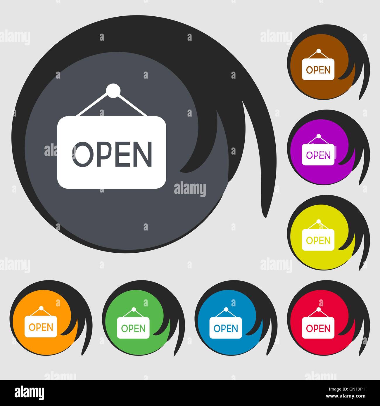 open icon. Symbols on eight colored buttons. Vector Stock Vector Image ...