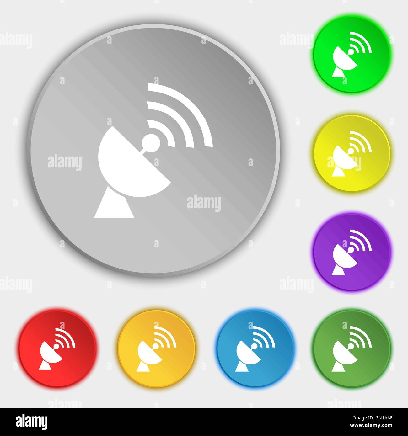 Satellite antenna icon sign. Symbol on eight flat buttons. Vector Stock ...