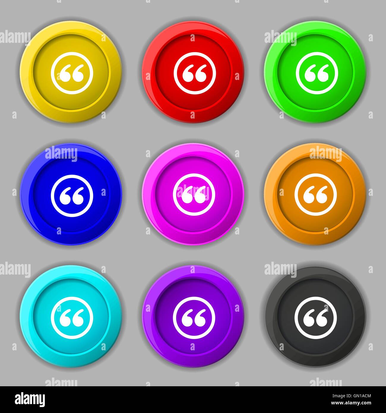 Double quotes icon sign. symbol on nine round colourful buttons. Vector ...