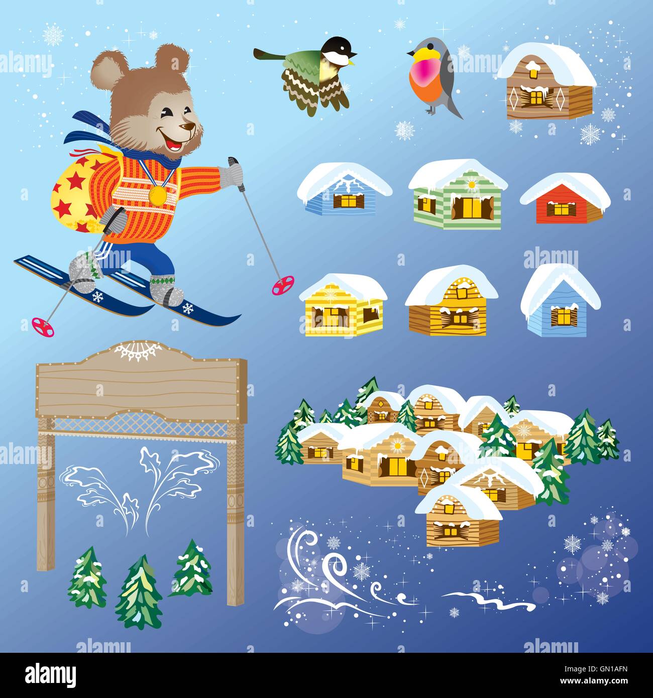 Winter village Stock Vector Images - Alamy