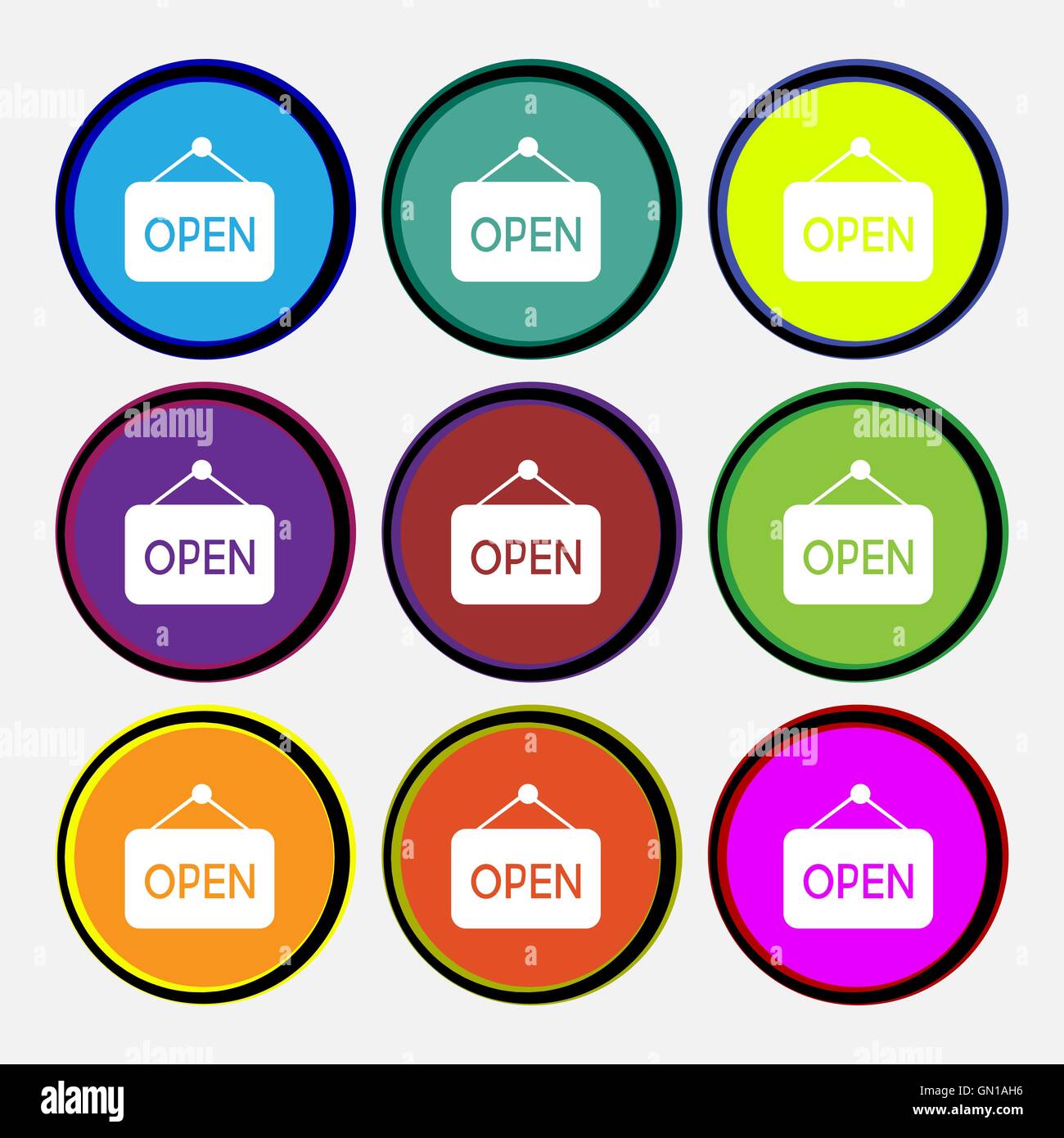 open icon sign. Nine multi colored round buttons. Vector Stock Vector ...