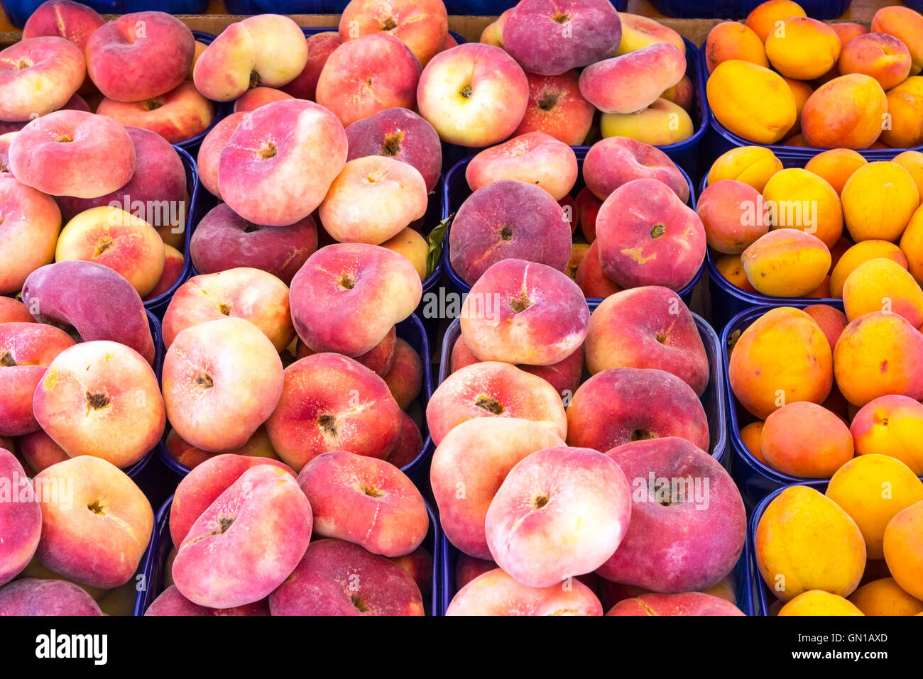Different peaches for sale at a market in Palermo, Sicily Stock Photo ...