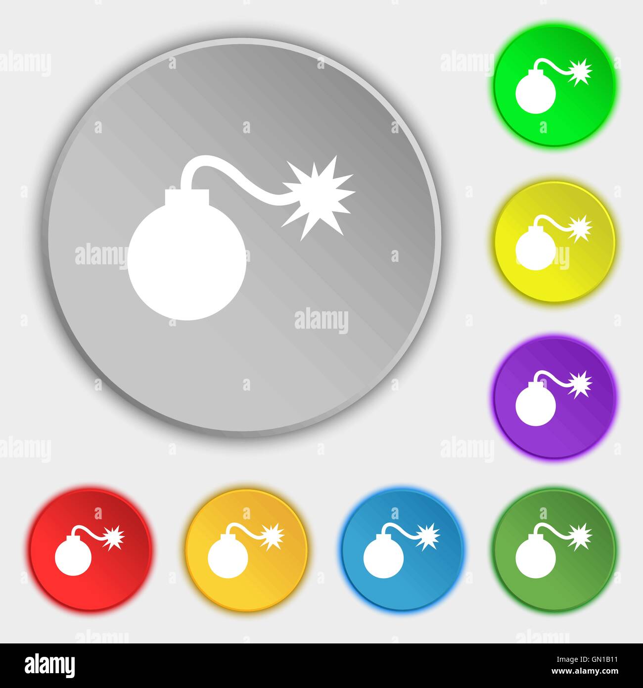 bomb icon sign. Symbol on eight flat buttons. Vector Stock Vector Image ...