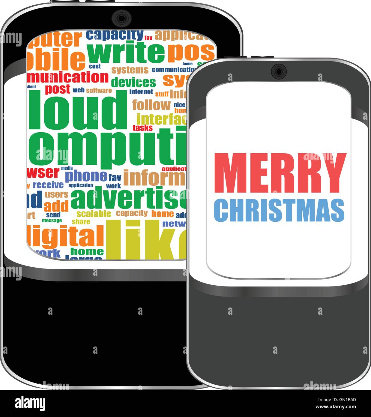 Smart phone with Merry Christmas greetings on the screen, Vector ...