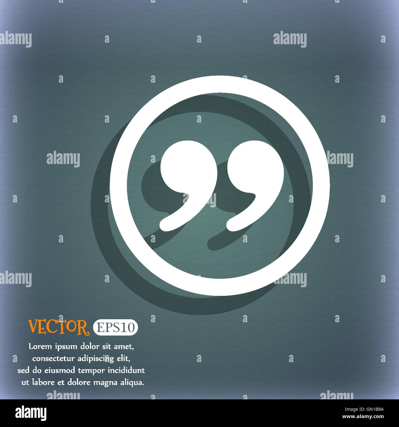 Double quotes icon. On the blue-green abstract background with shadow ...