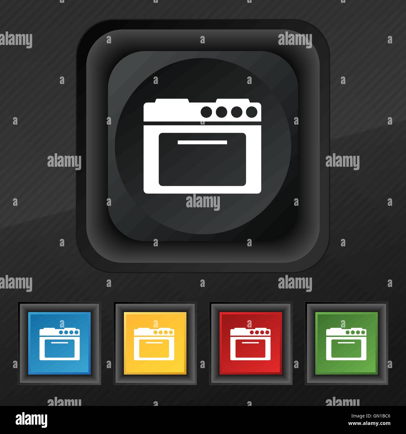 kitchen stove icon symbol. Set of five colorful, stylish buttons on ...